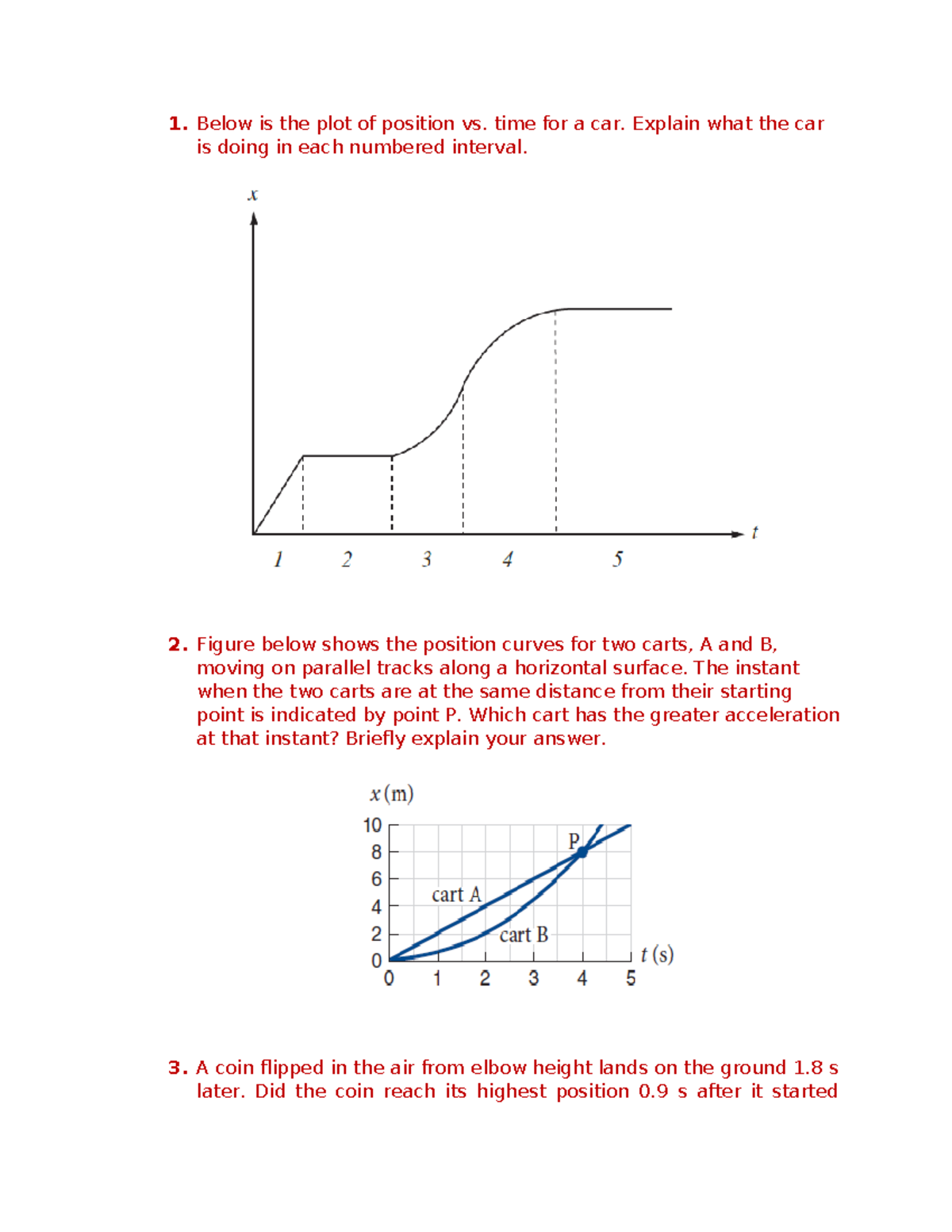 Ch3 Tut Problems Tutorial Questions On Chapter 3 Below Is The Plot Of Position Vs Time For