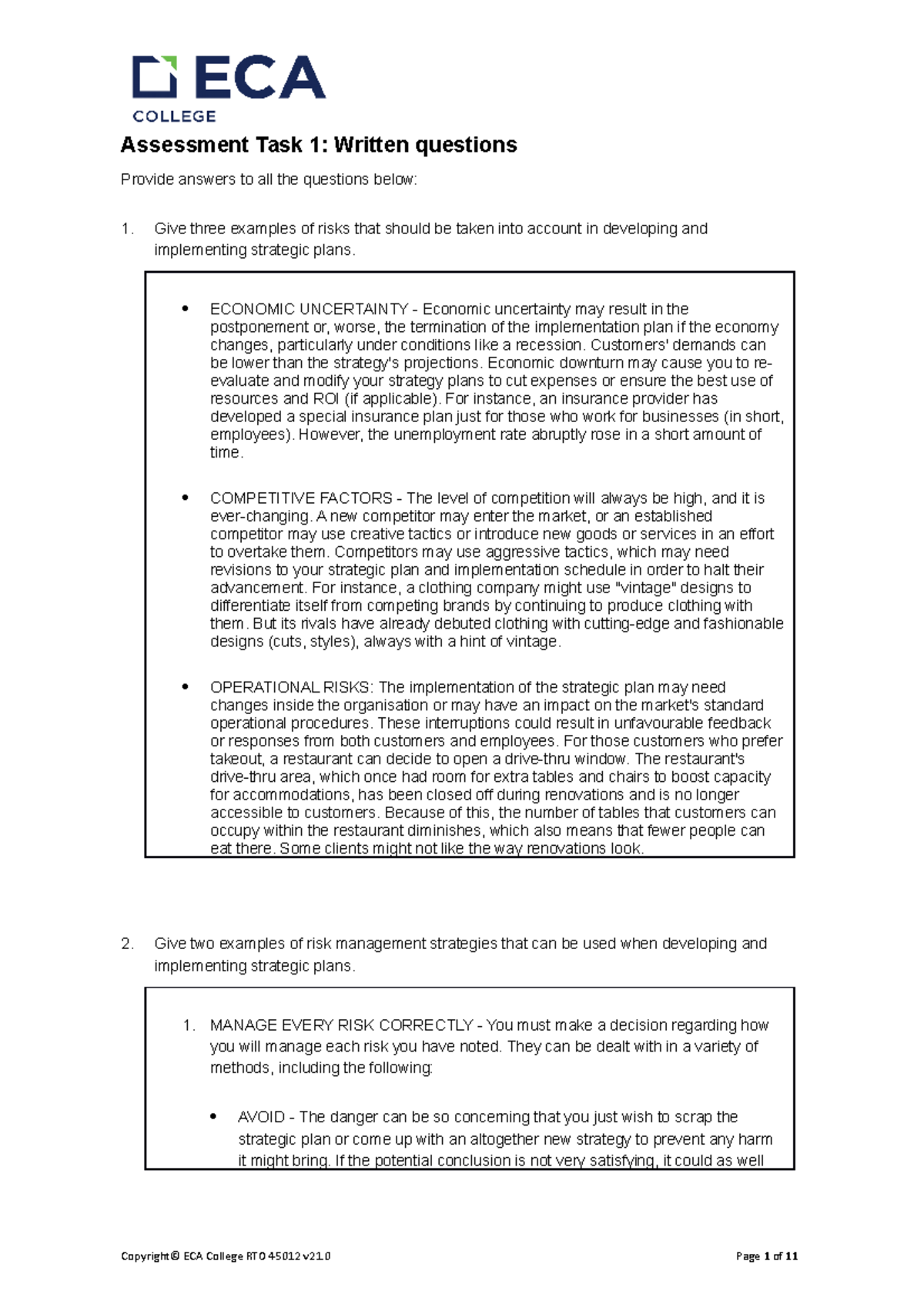 Assessment Task 1 - Written Questions Template - Assessment Task 1 ...