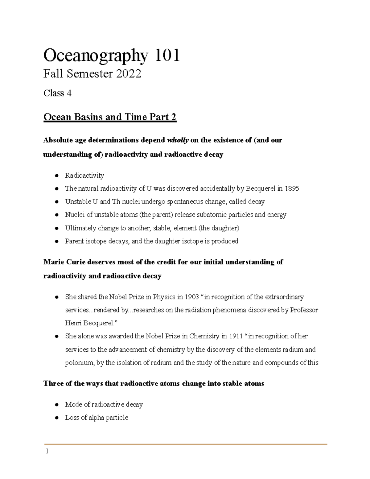Oceanography Class 4 - Oceanography 101 Fall Semester 2022 Class 4 ...