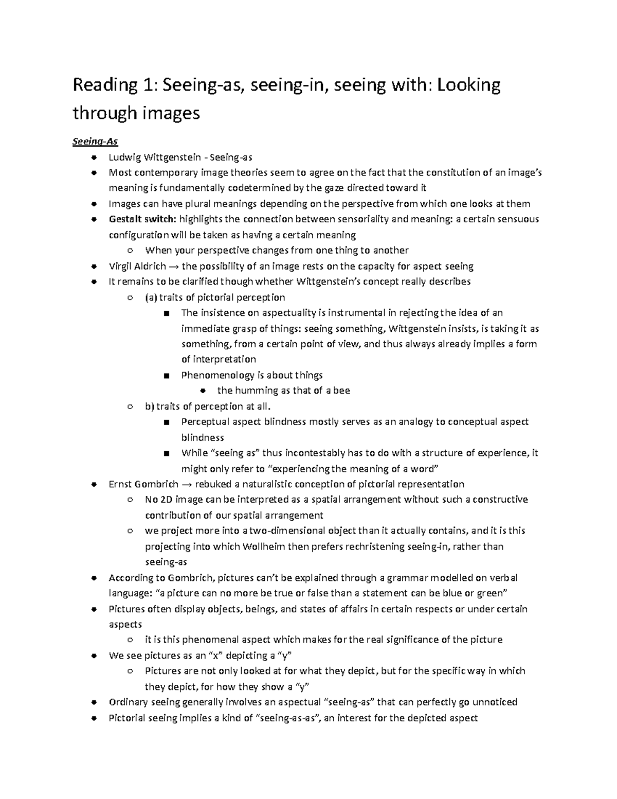 Reading 1 Seeing-as - seeing-as notes - Reading 1: Seeing-as, seeing-in ...