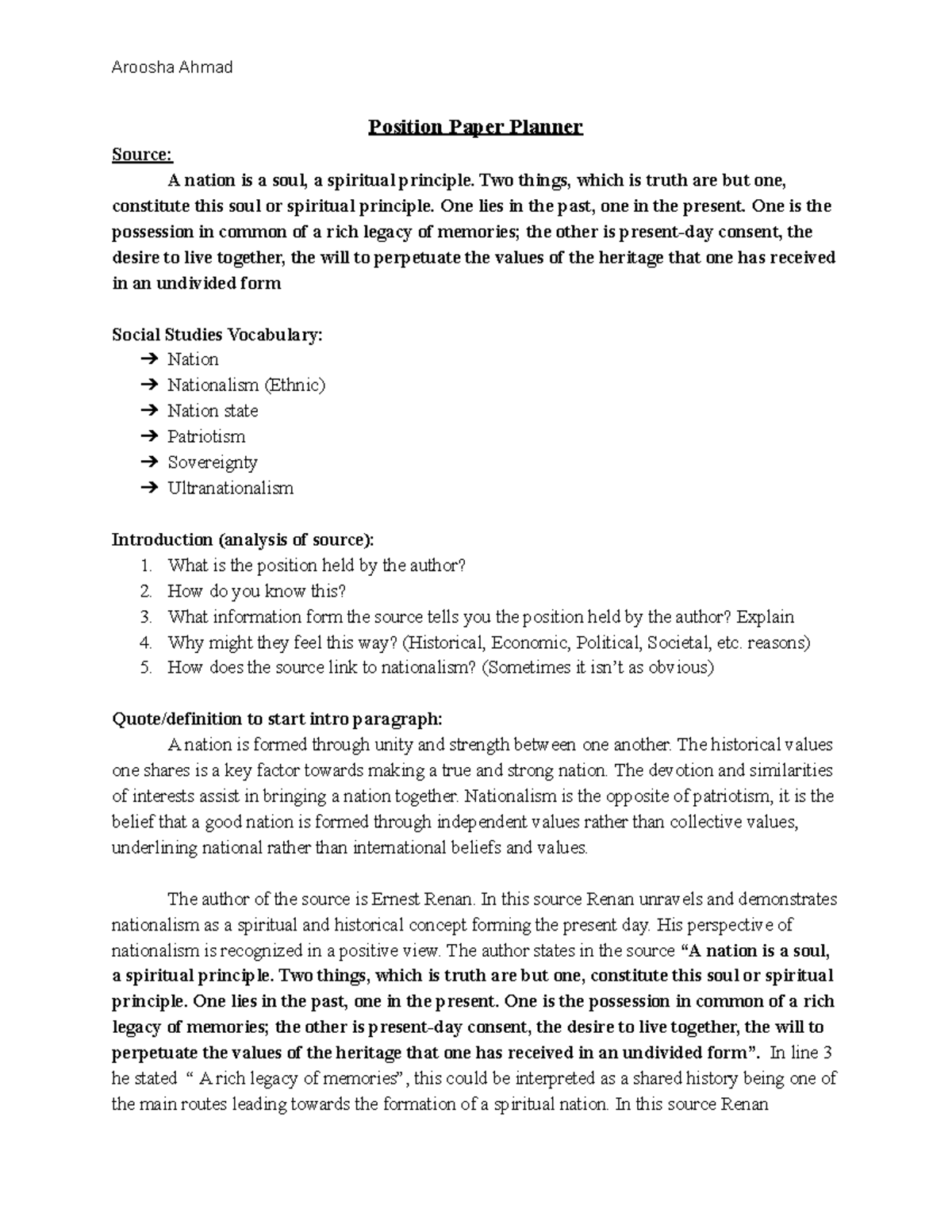 Positon Paper-Planning, Highschool, Grade 11. - Position Paper Planner ...