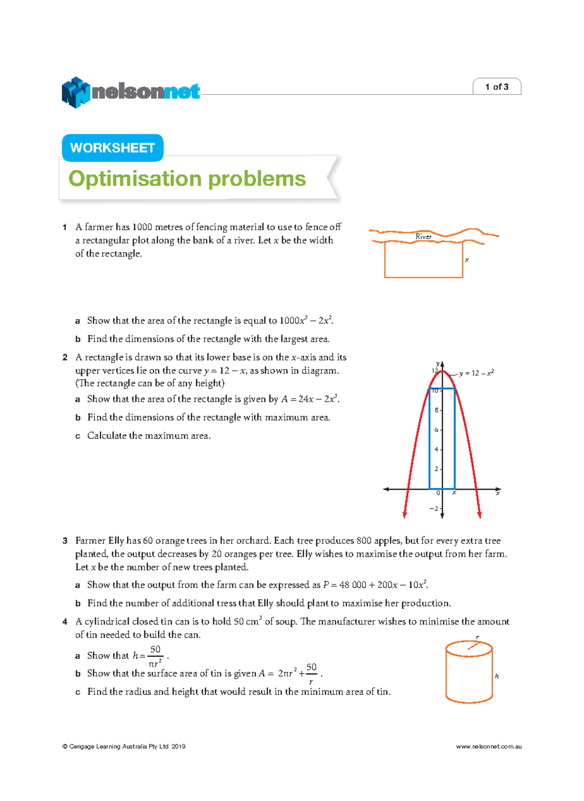 Optimisation Problem © Cengage Learning Australia Pty Ltd 2019 