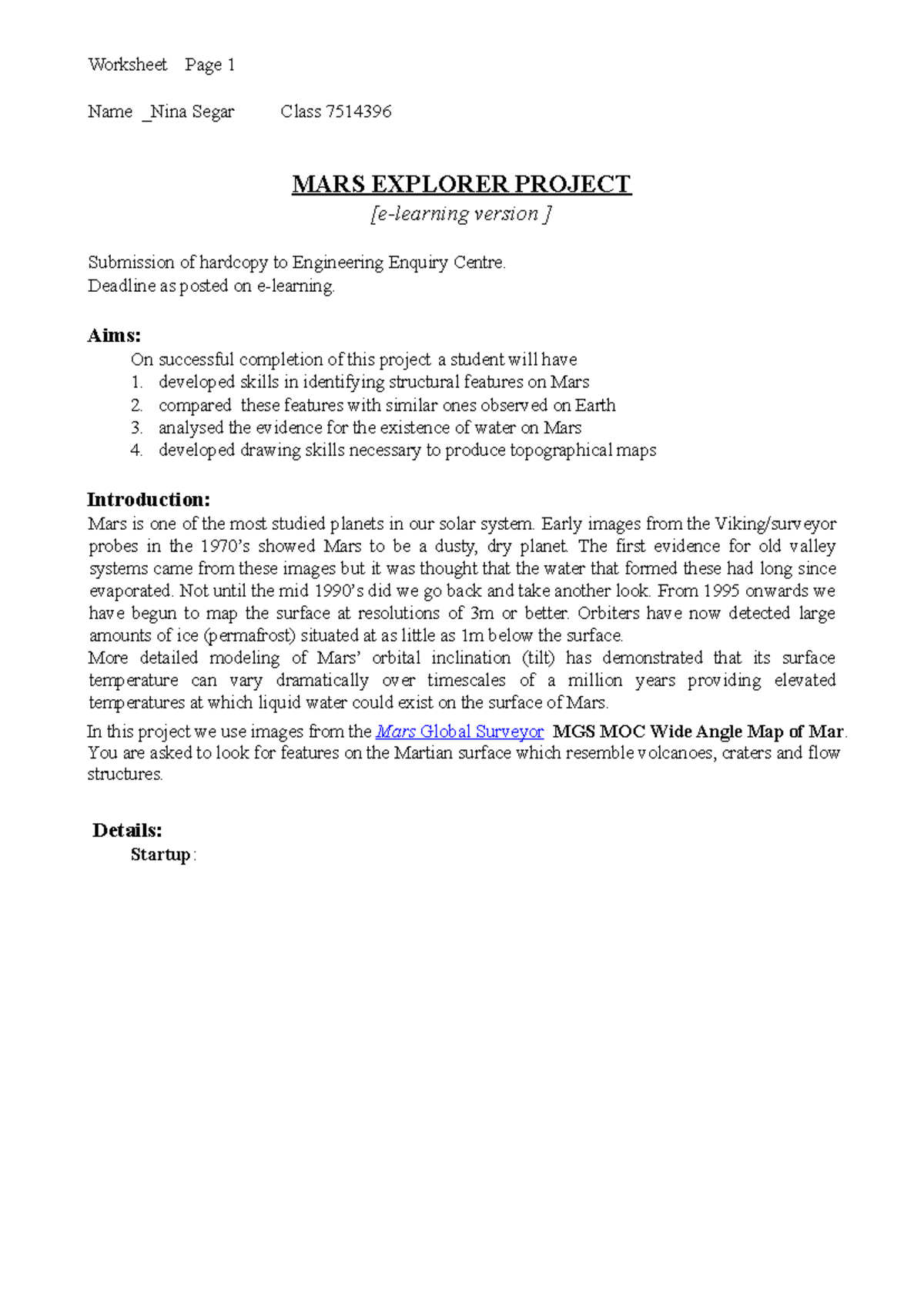 Marsexplorer-nina - Mars Explorer - Name _Nina Segar Class 7514396 MARS ...