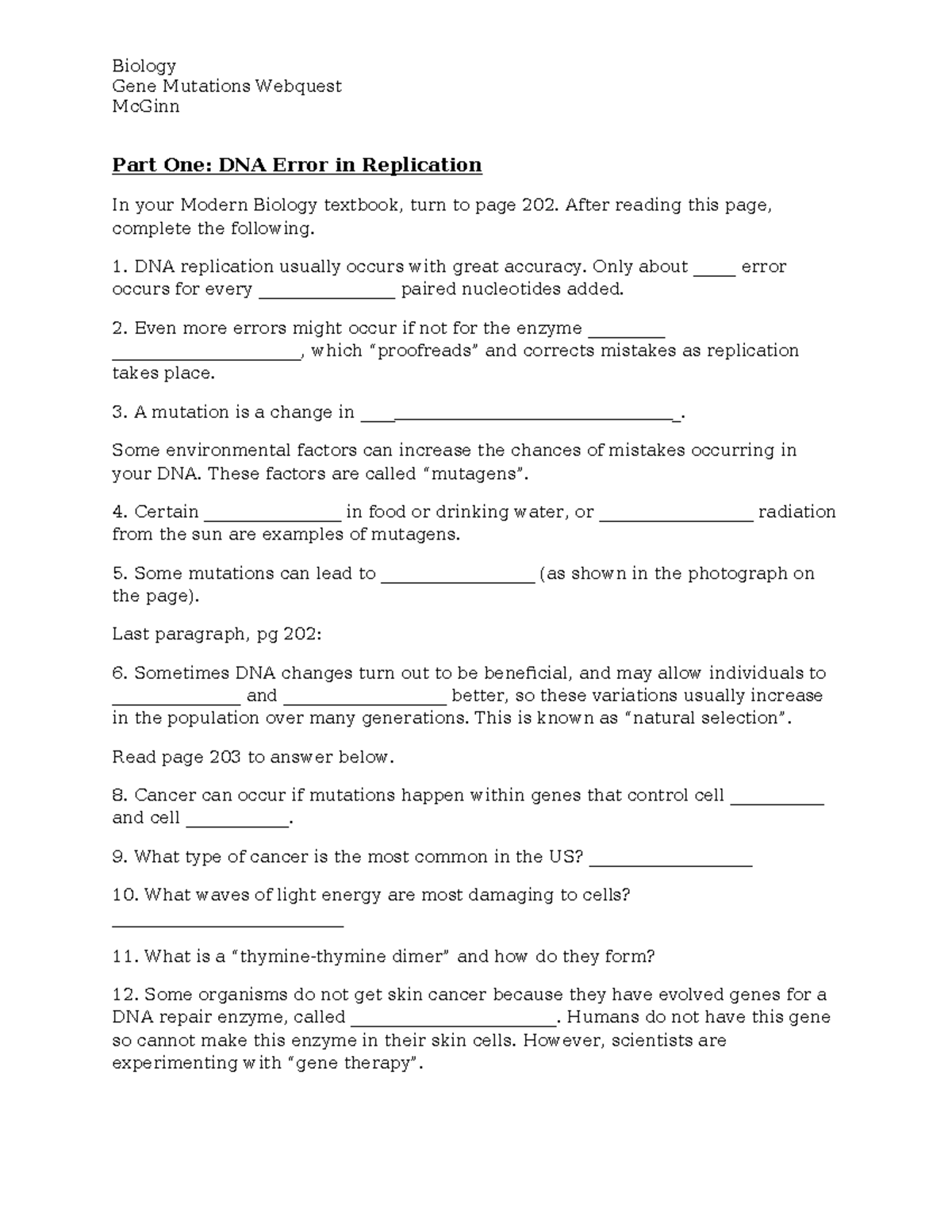 Genetic-Mutations-Webquest 2 - Gene Mutations Webquest McGinn Part One ...
