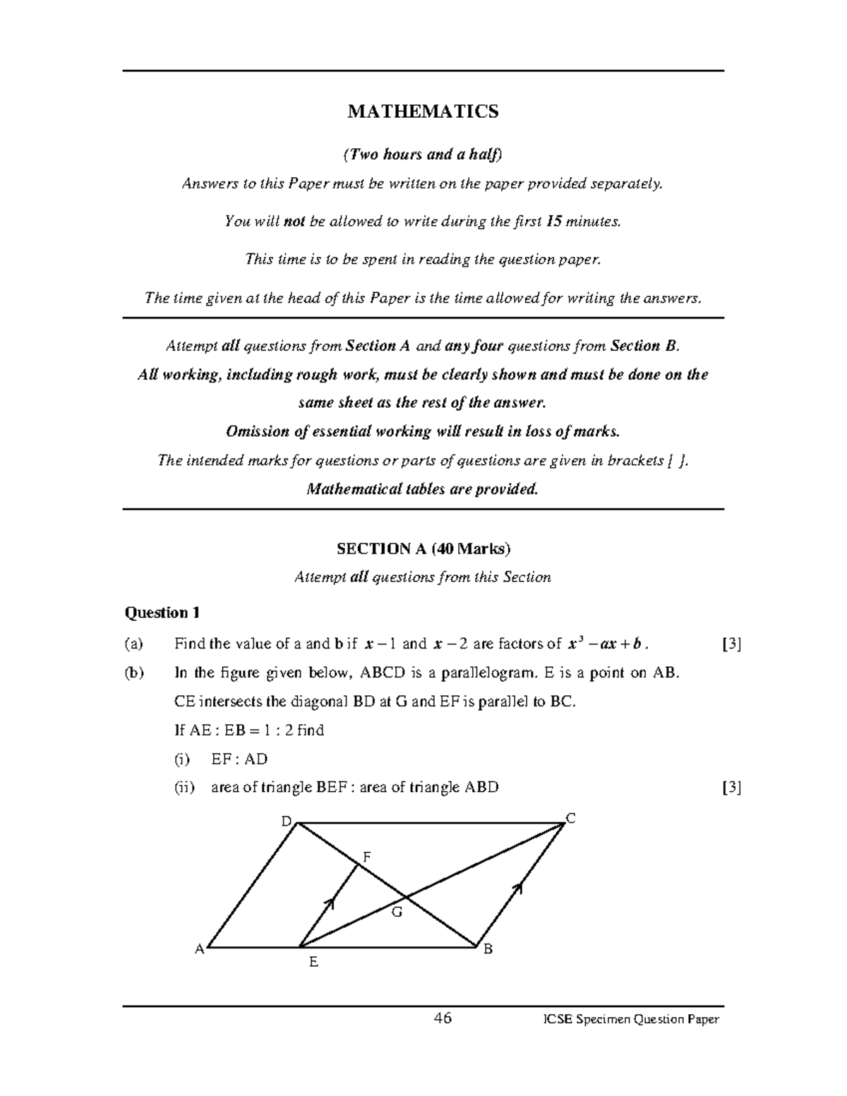 ICSE Mathematics Question Paper - MATHEMATICS (Two hours and a half ...