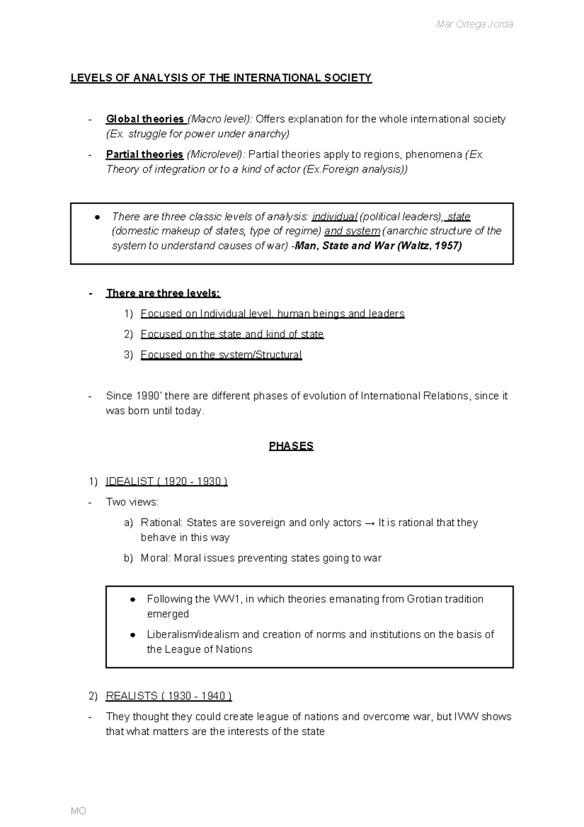 3. Levels of Analysis, Phases and Debates - Mar Ortega LEVELS OF ...