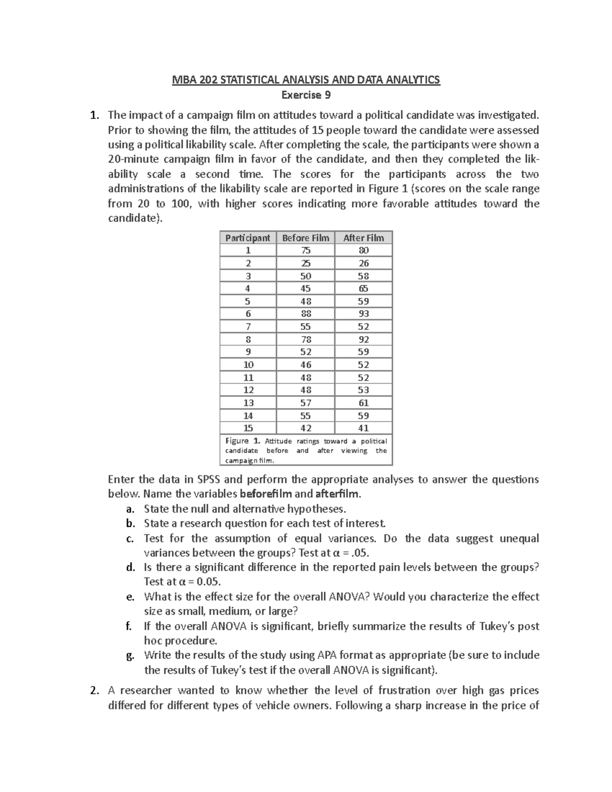 Exercise SPSS 7 - Research Methods - MBA 202 STATISTICAL ANALYSIS AND DATA ANALYTICS Exercise 9 ...