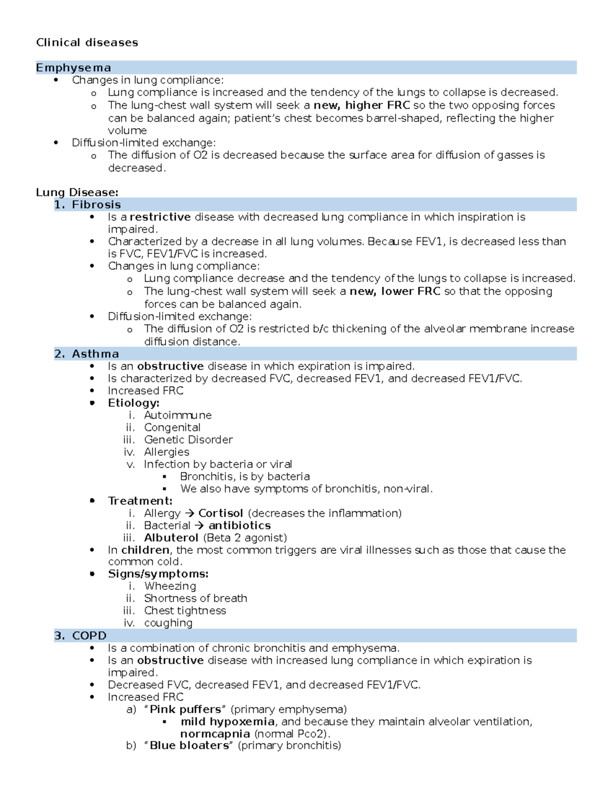 Clinical diseases (exam 4) - Clinical diseases Emphysema Changes in ...