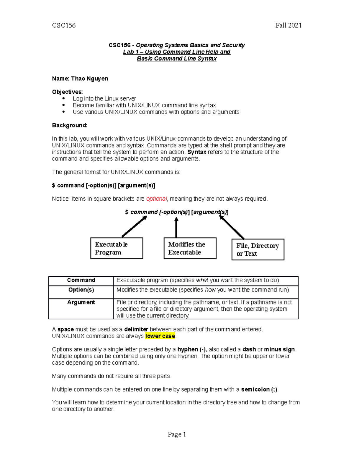 TN CSC156 Lab1 Basic Linux Commands homework - CSC156 - Operating Systems Basics and Security ...