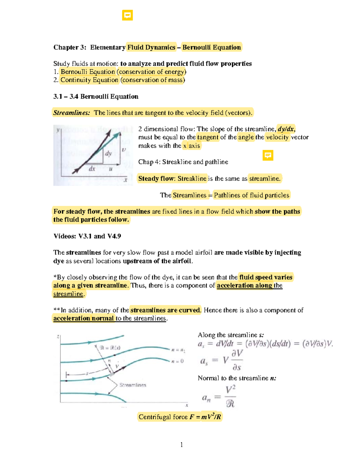 Ch3 Bernoulli Eq Conserv Energy Conserv Mass Continuity Equ - Chapter 3: Elementary Fluid ...