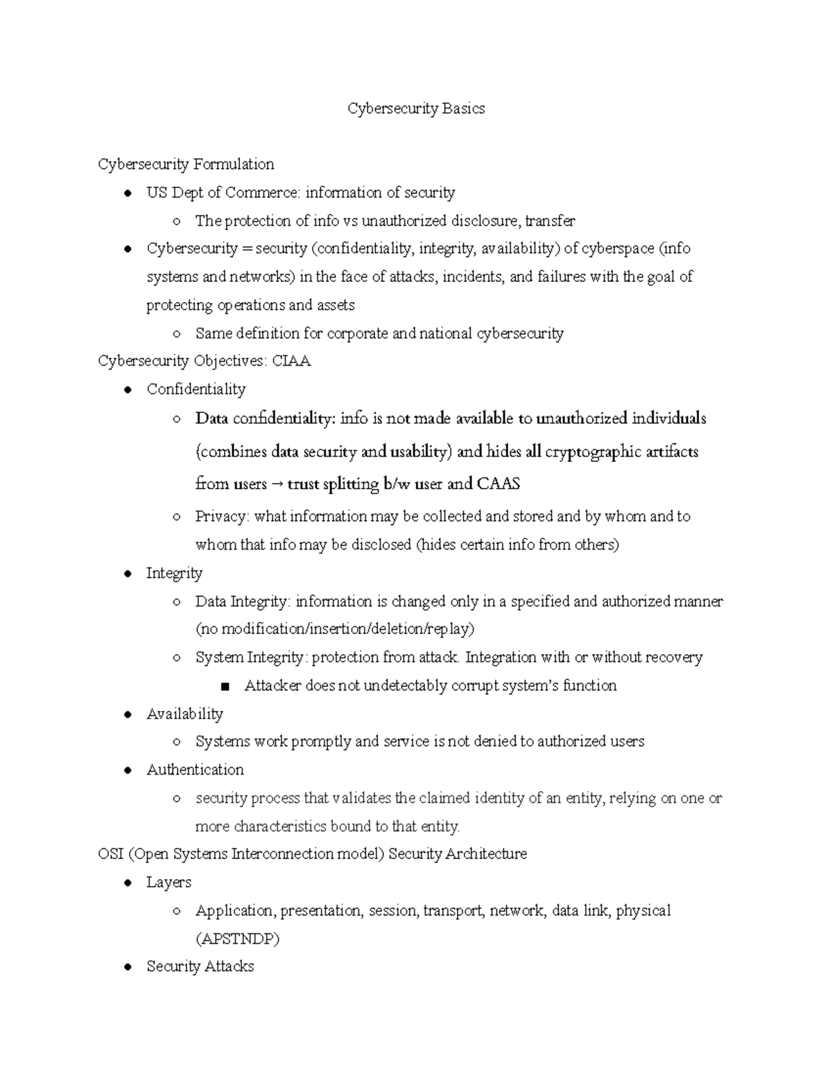 Cybersecurity Basics - Lecture notes 1 - Cybersecurity Basics ...