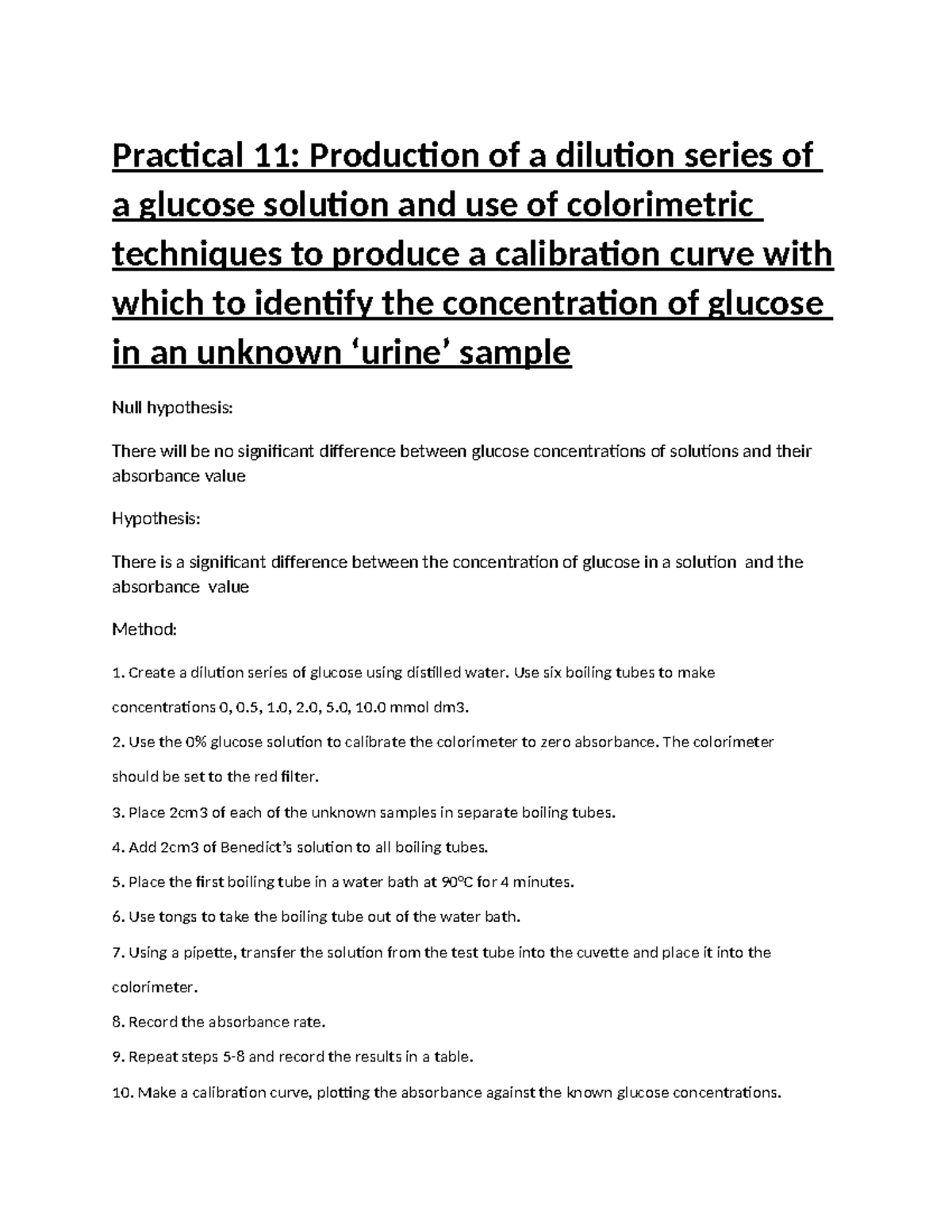 11 Urine Write UP - REQUIRED PRACTICAL - Practical 11: Production of a dilution series of a ...