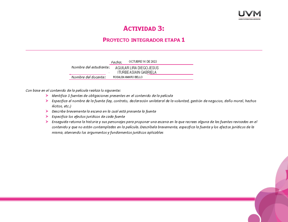 A3 - Teoría de las obligaciones actividad 3 proyecto integrador etapa 1 - A CTIVIDAD 3 ...