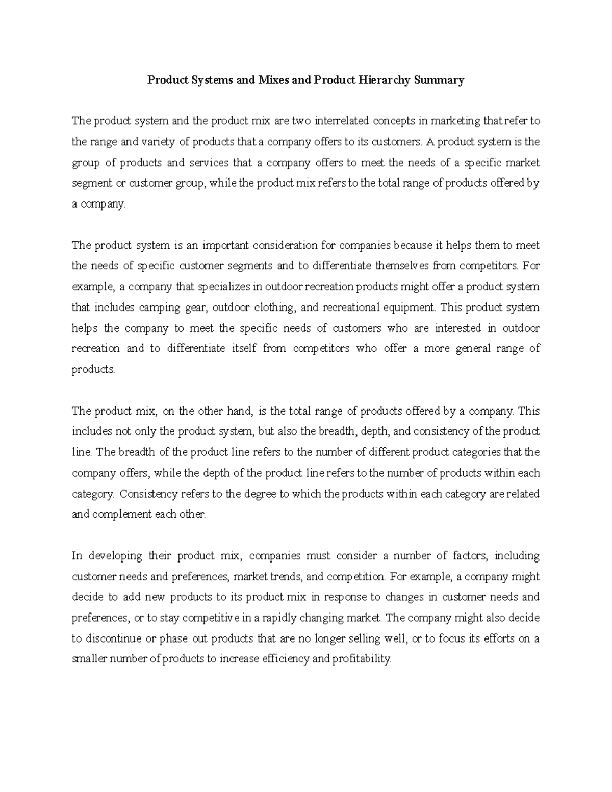 Product Systems and Mixes and Product Hierarchy Summary - A product ...