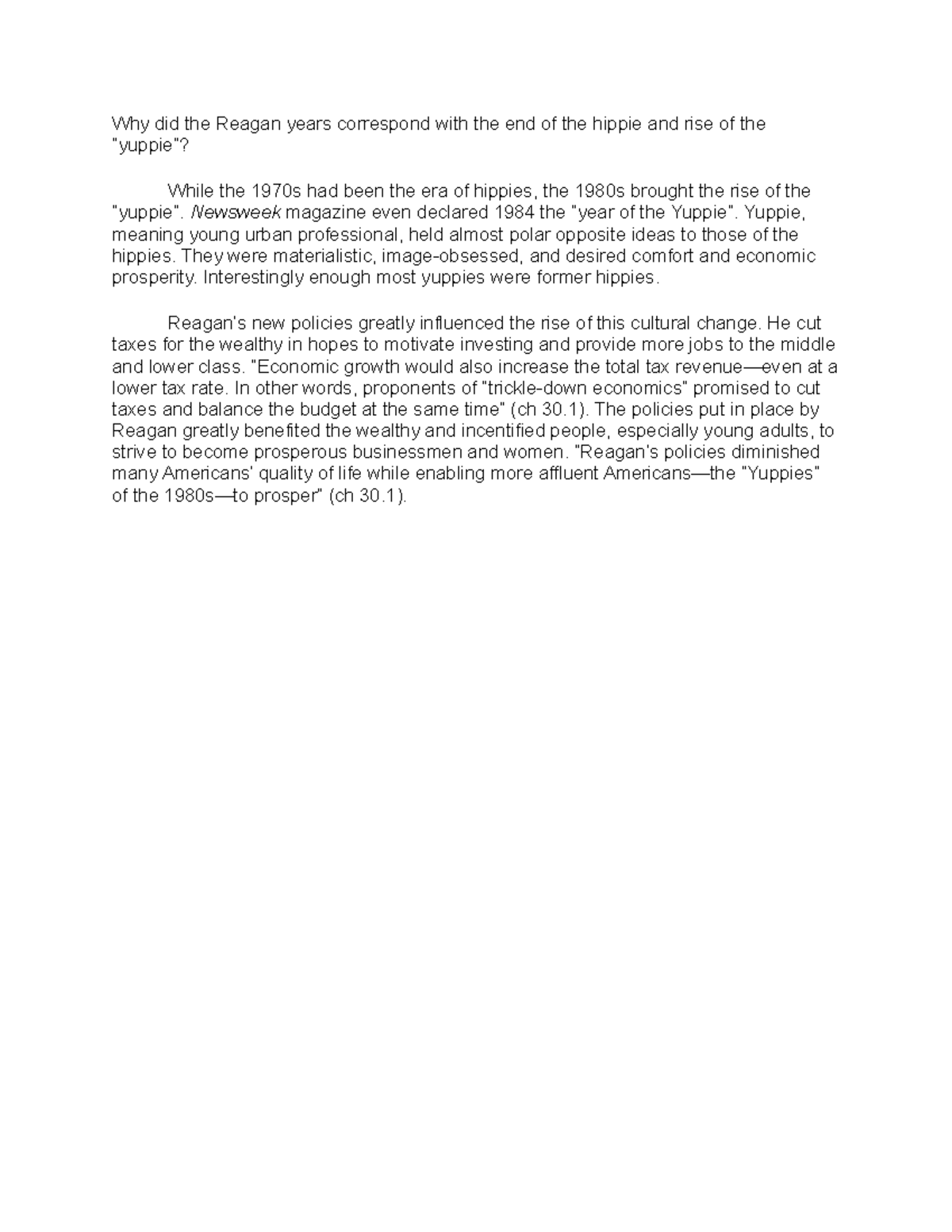 Ch 30 essential question - Why did the Reagan years correspond with the ...
