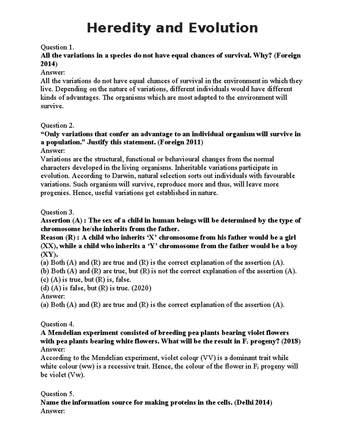Heredity and Evolution - Heredity and Evolution Question 1. All the ...