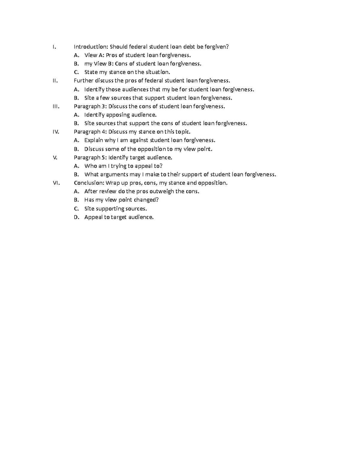 Essay outline - I. Introduction: Should federal student loan debt be ...