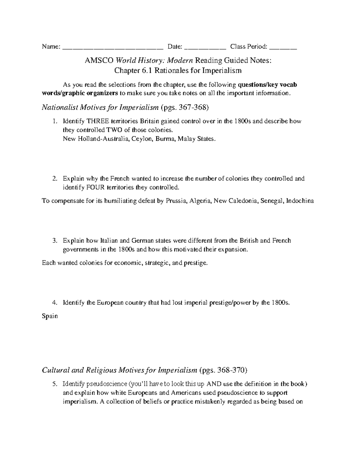 Reading questions 6 - Name: _____________________________ Date ...