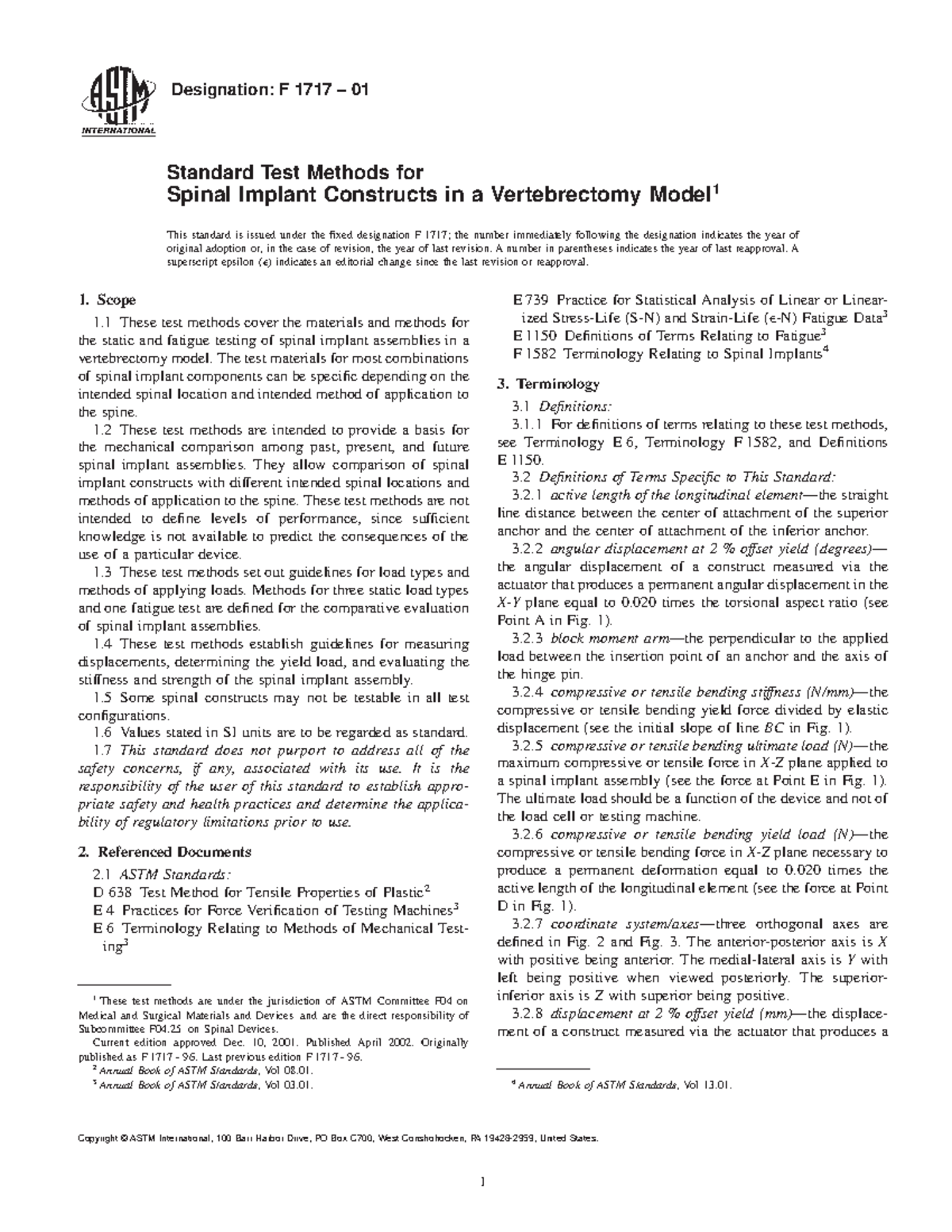 ASTM F1717 - Designation: F 1717 – 01 Standard Test Methods for Spinal ...