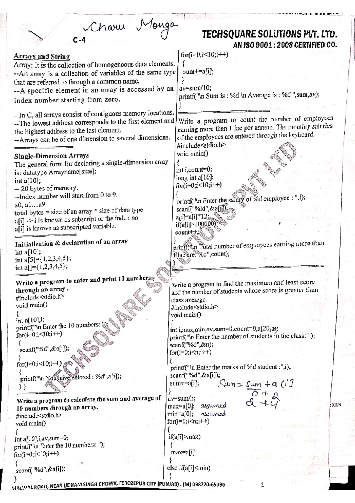 C4 - c lecturer 4 program - Charu Monga TECHSQUARE SOLUTIONS PVT. LTD ...