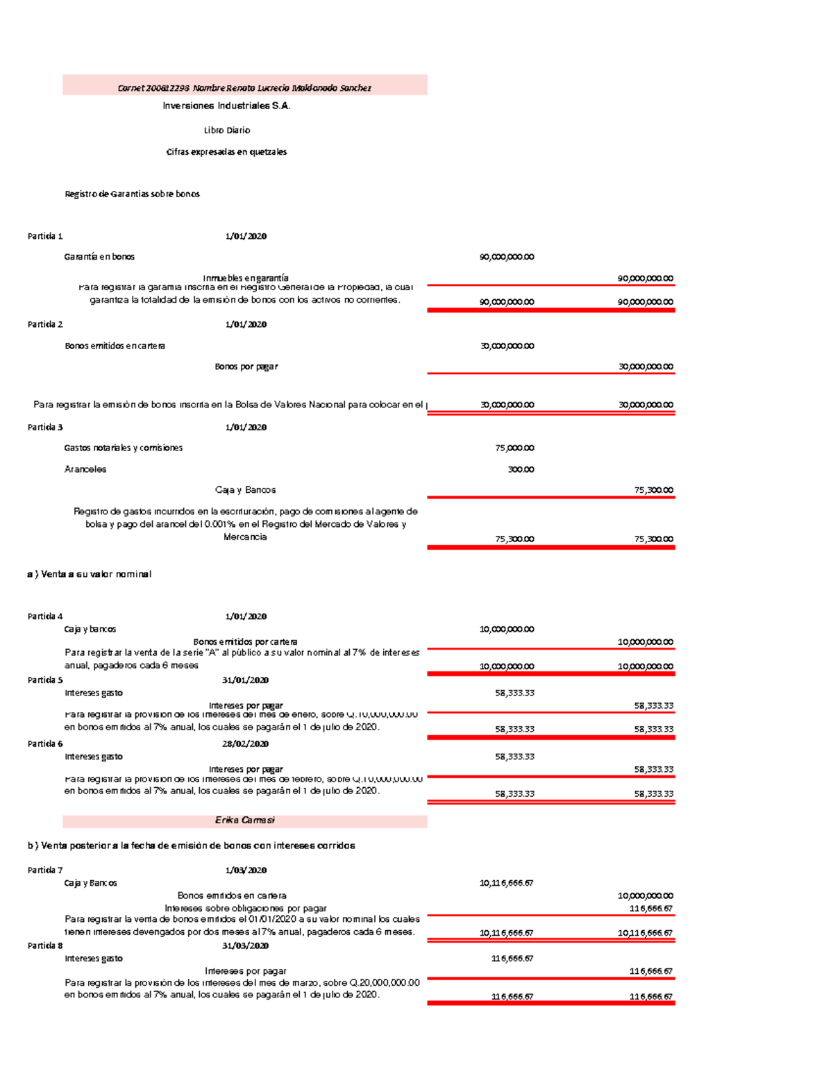 Bonos y Obligaciones para conta 8 - Carnet 200612298 Nombre Renata ...