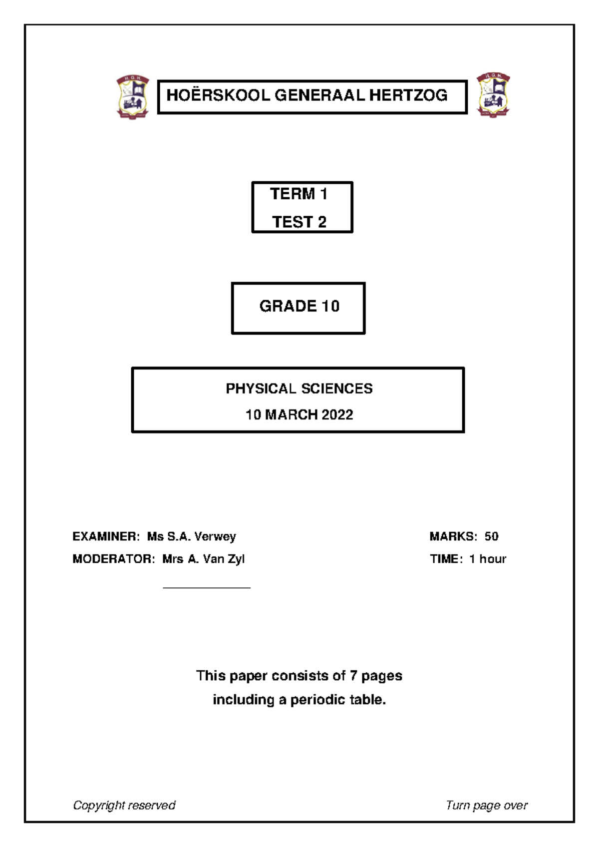 Physical science Quater 1 Test 2 2022 - TERM 1 TEST 2 GRADE 1 0 ...