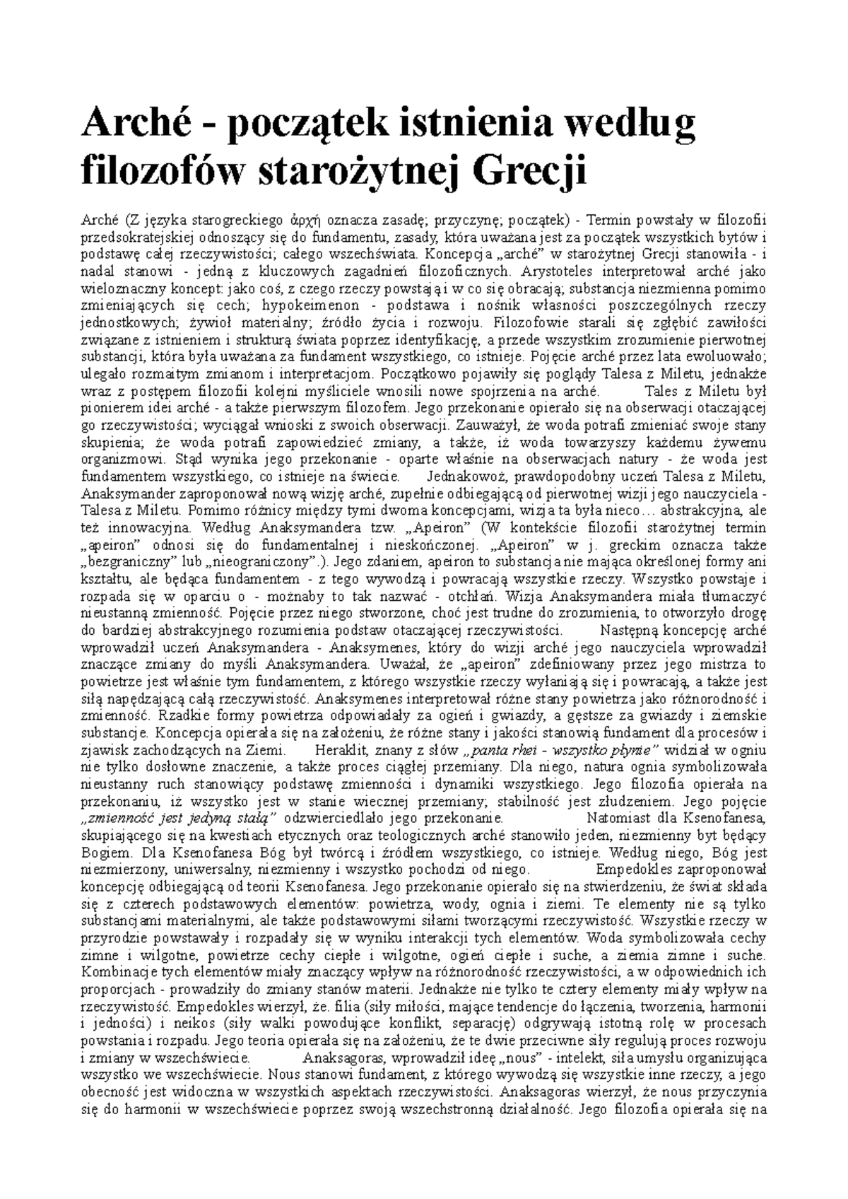 Arche-filozofia - Arché - początek istnienia według filozofów ...