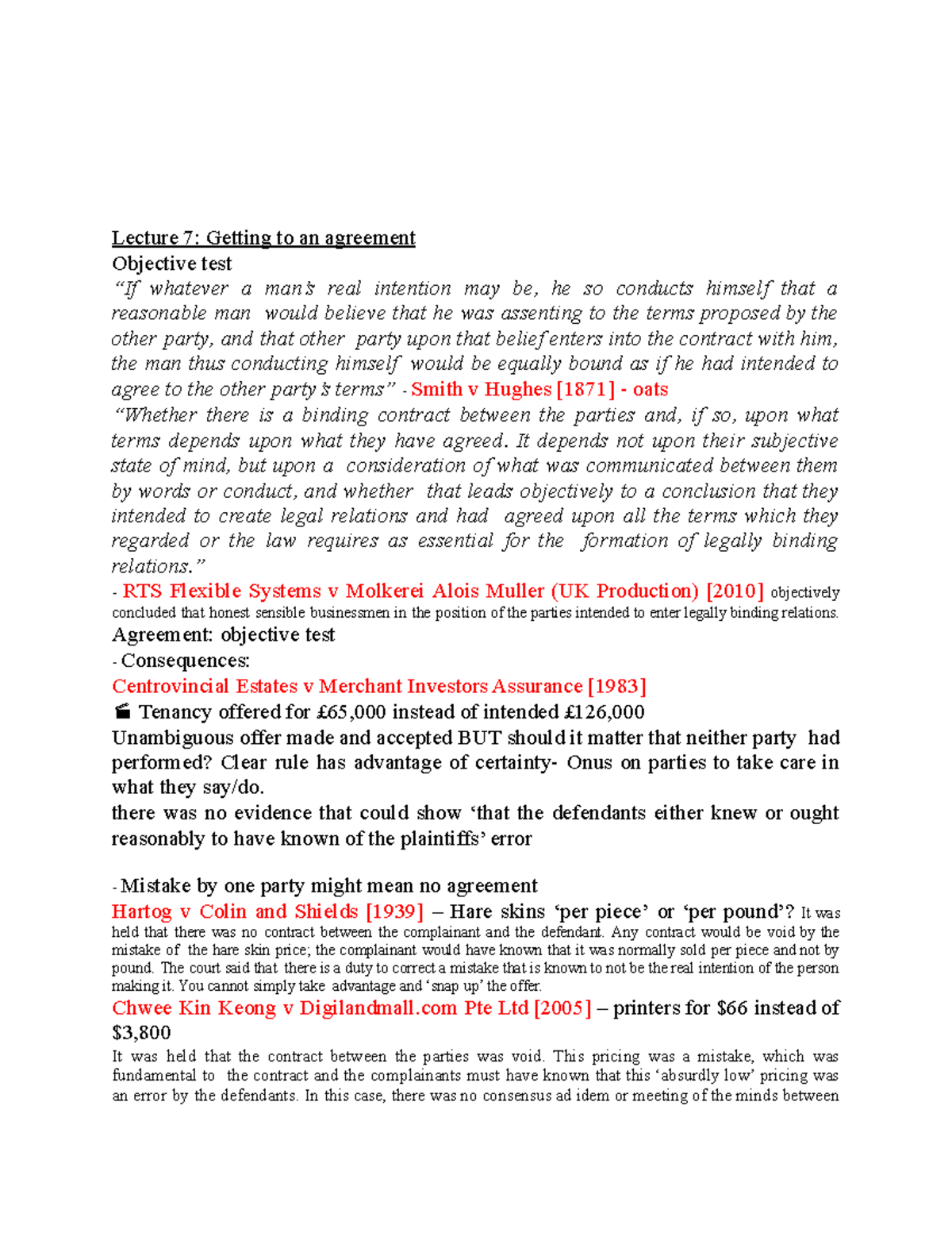 LAW 002 v01 - Lecture notes 4 - Lecture 7: Getting to an agreement ...