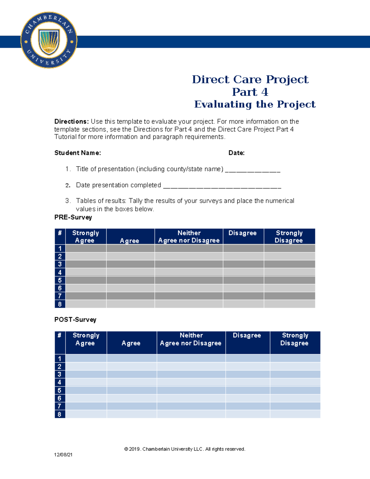 NR443 W6 Part 4 Evaluation of Your Project template 1221 - Direct Care ...