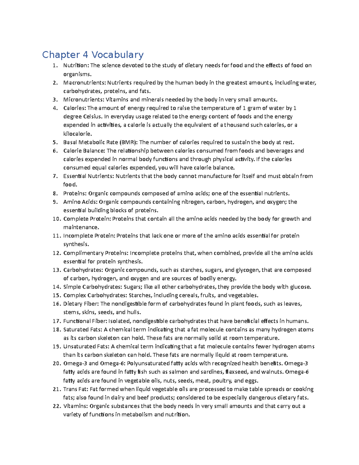 Chapter 4 Personal Nutrition - Chapter 4 Vocabulary Nutrition: The ...