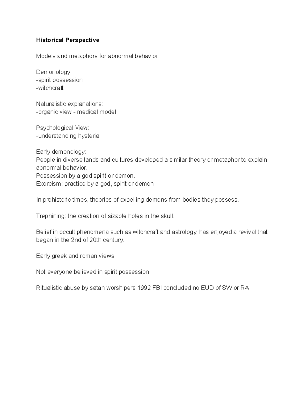 Abnormal notes chapter 2 - Historical Perspective Models and metaphors ...