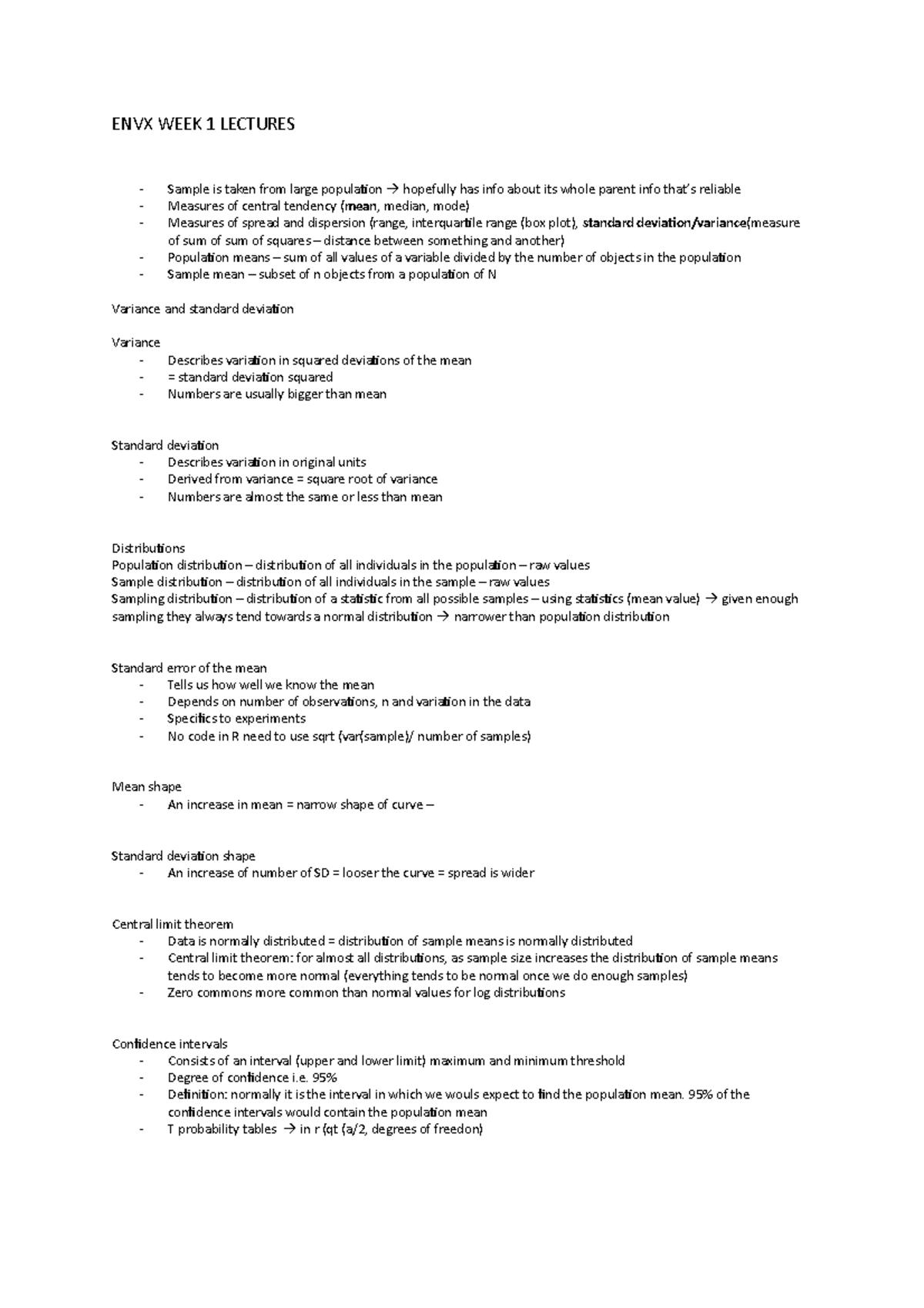 ENVX WEEK 1 Lectures - envx2001 wk 1 - ENVX WEEK 1 LECTURES Sample is taken from large ...
