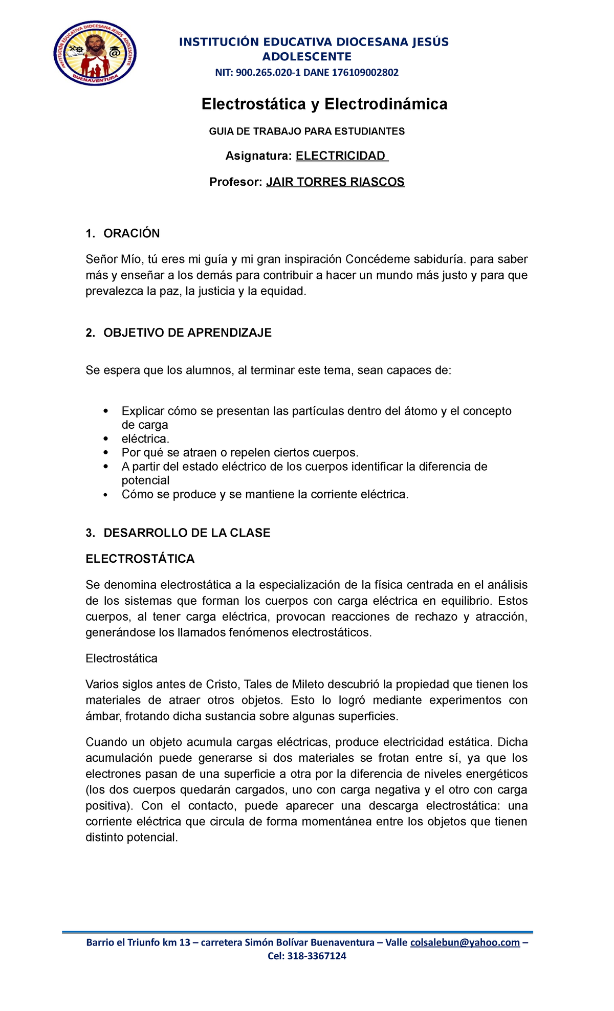 GUIA PARA Estudiantes Electricidad Grado 6°Electrostática y ...