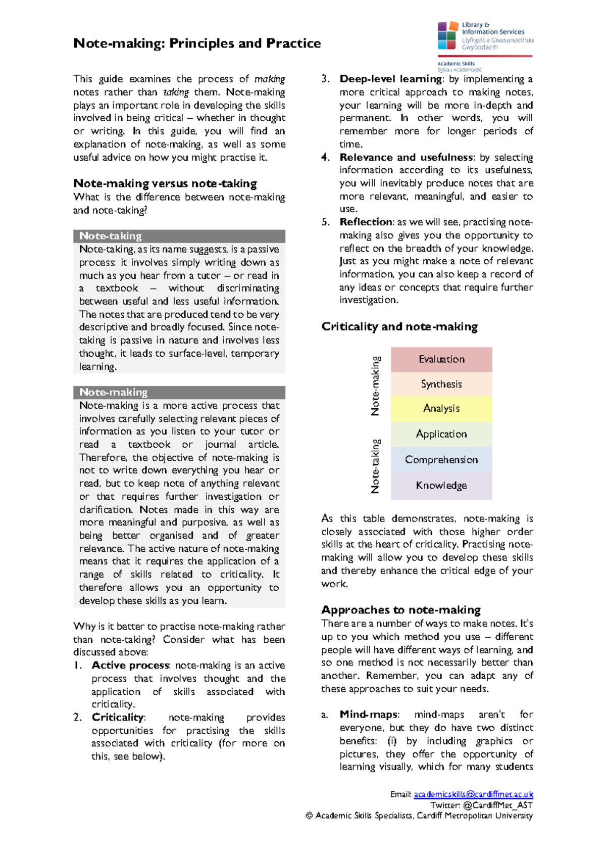 Week 004- 008 Note-making-Priciples and Practice - Note-making: Principles and Practice Email ...