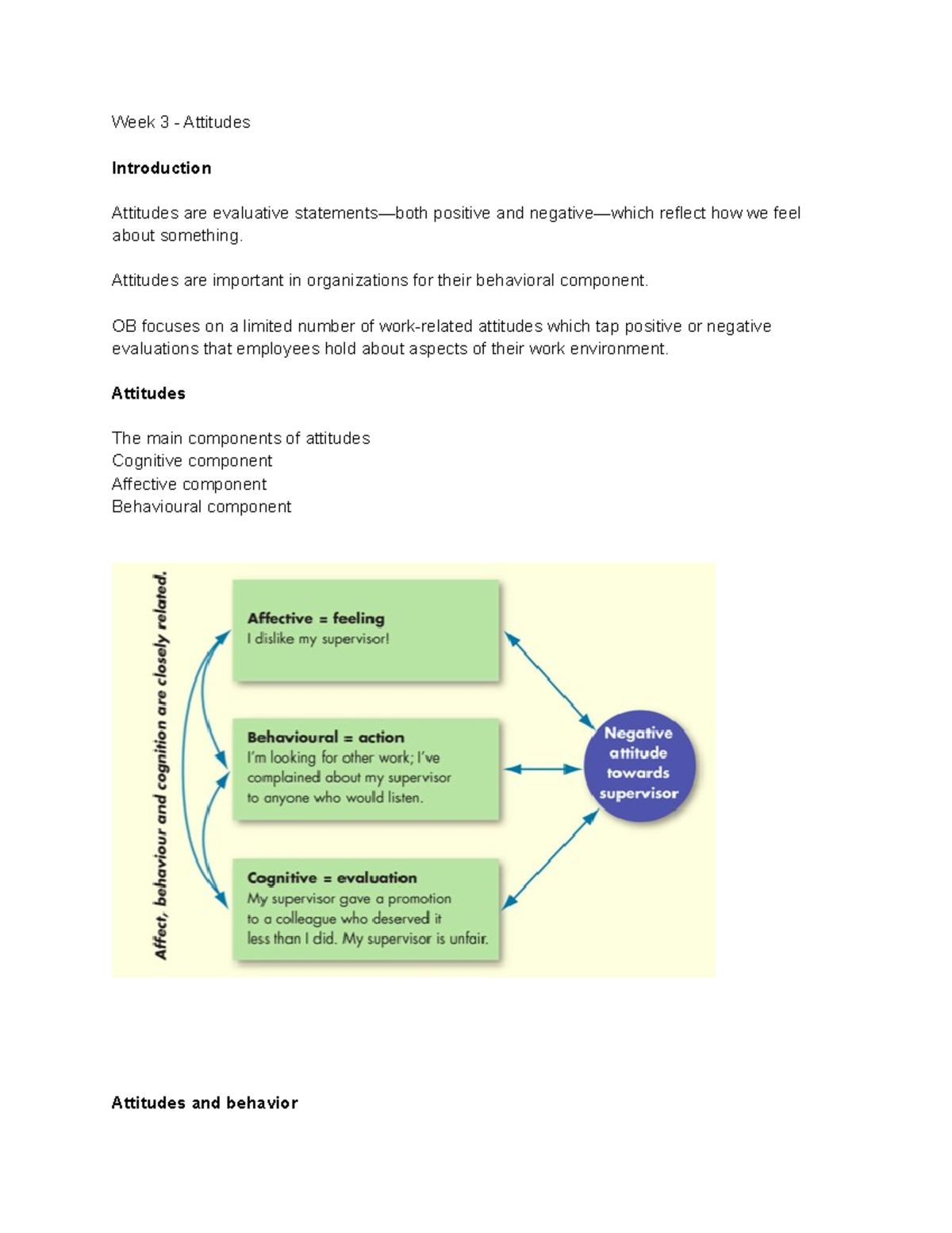 Chapter 3 Attitudes W3 - tutorial notes - Week 3 - Attitudes ...