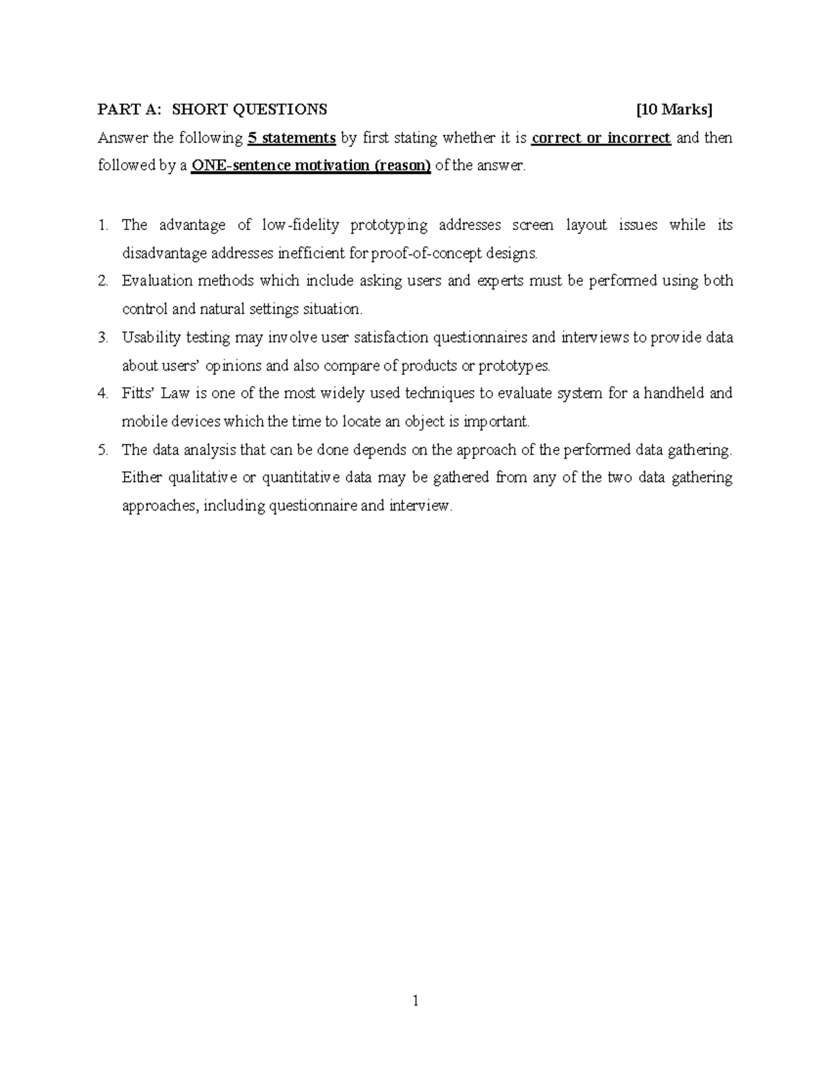 Sample past exam questions - PART A: SHORT QUESTIONS [ 10 Marks] Answer ...