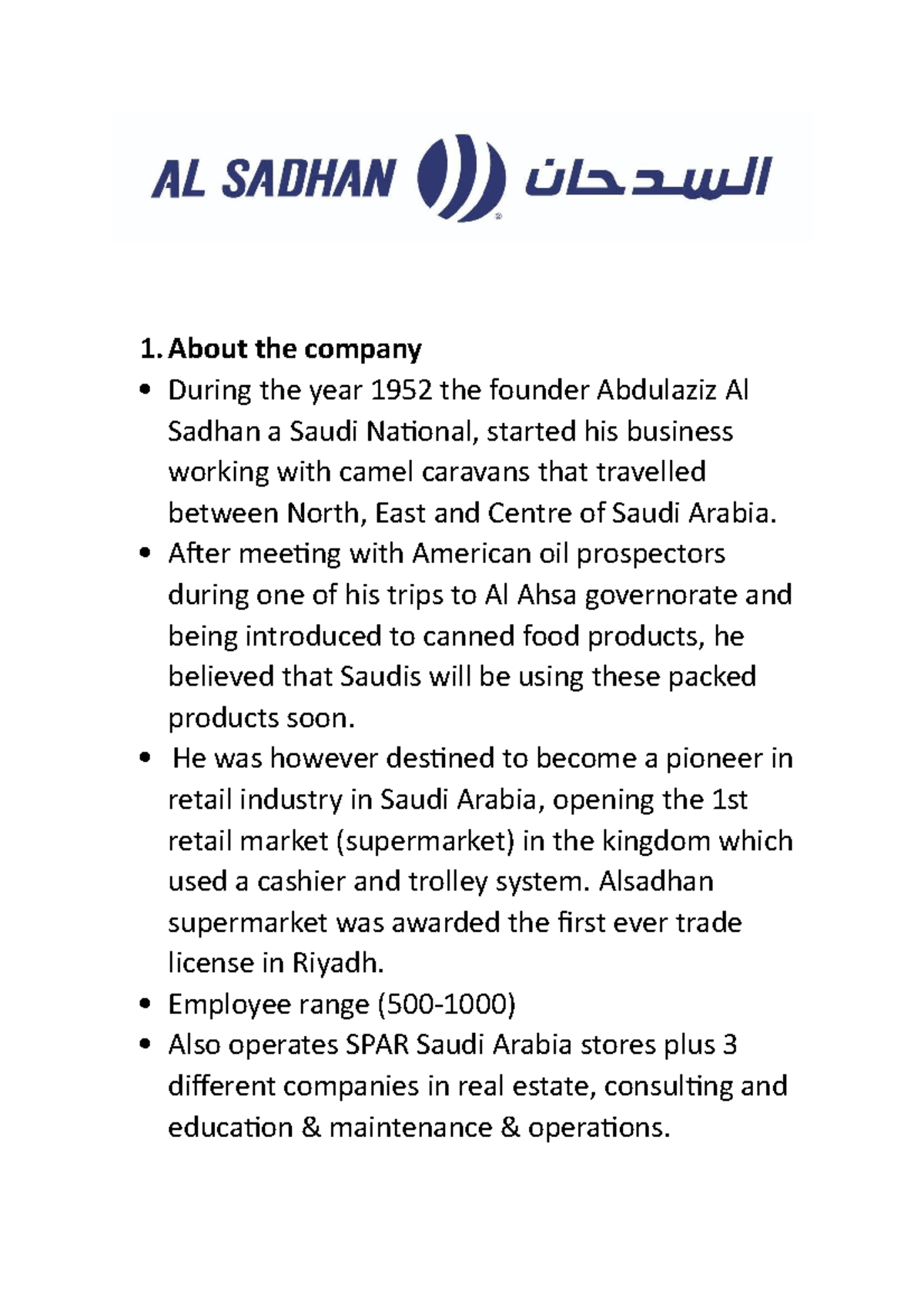 Al Sadhan group - asda - About the company During the year 1952 the ...