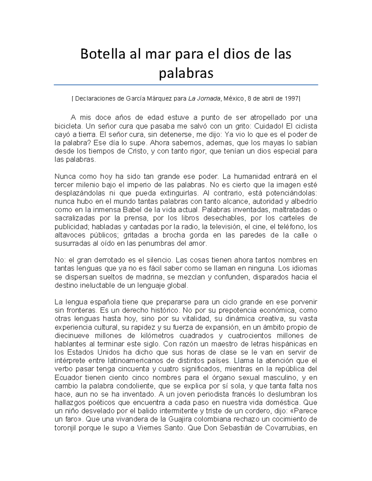 Gabriel García Marquez - Botella al mar para - Botella al mar para el ...