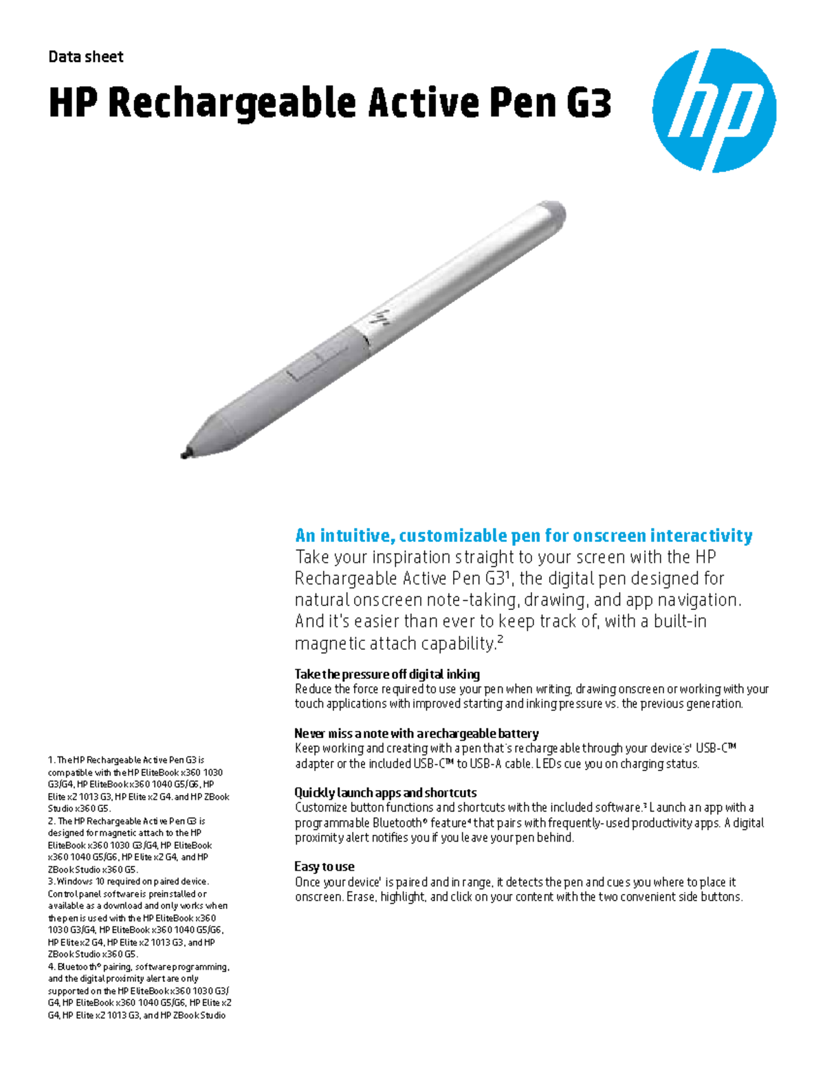 HP Rechargeable Active Pen G3 - and HP ZBook Studio x360 G5. The HP ...
