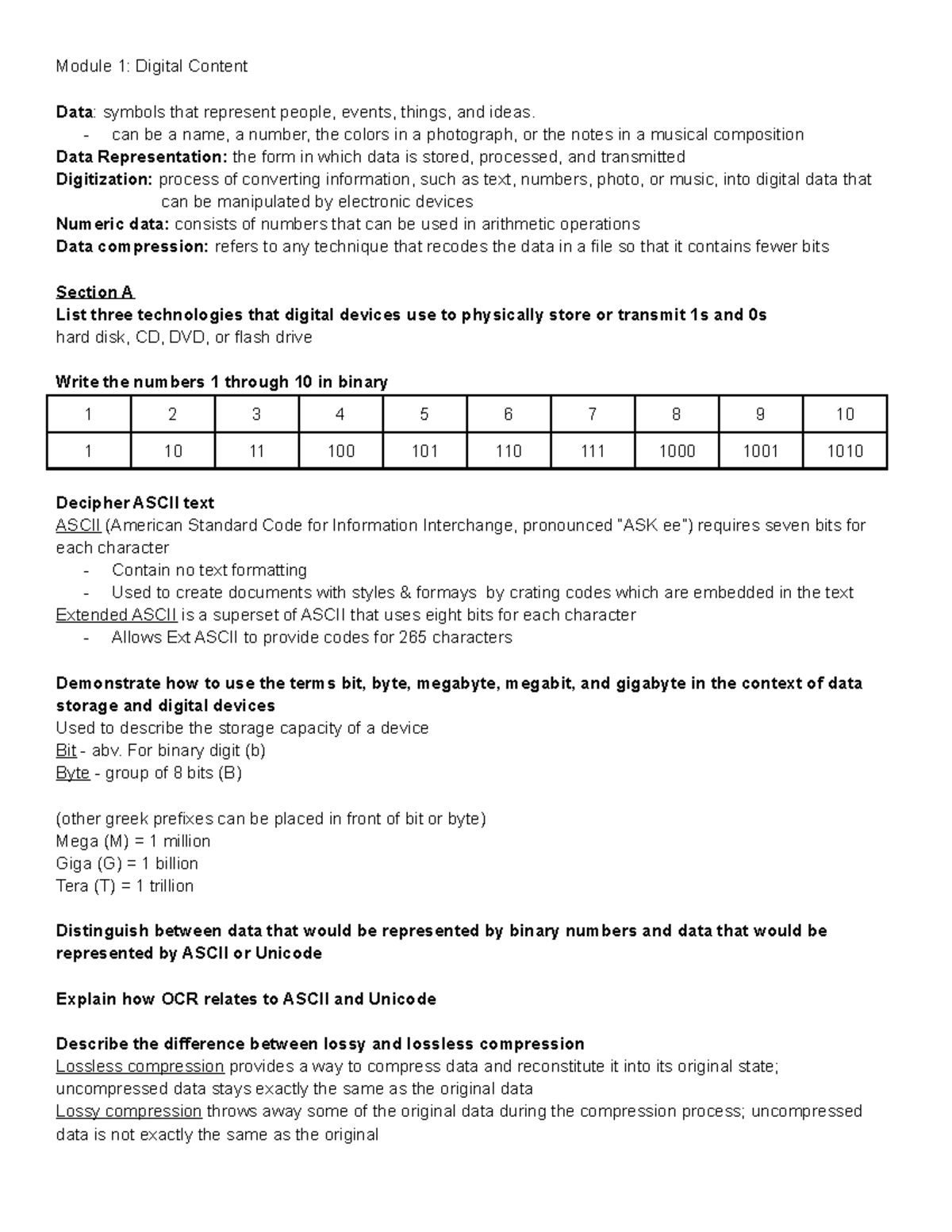 Module 1 Digital Content - Module 1: Digital Content Data: symbols that ...