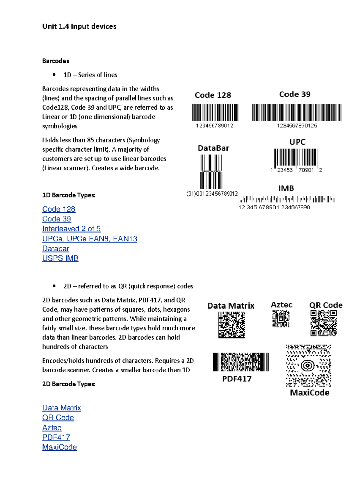 Input Devices (Barcodes and scanners) - Unit 1 Input devices Barcodes ...