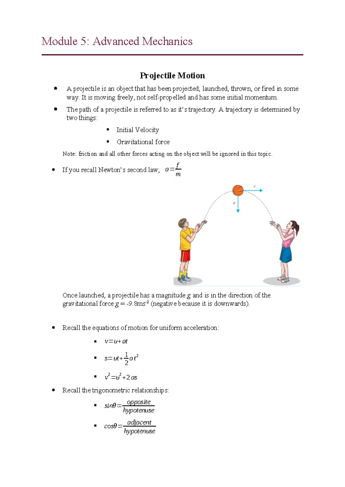 Module 5 - Advanced Mechanics - Module 5: Advanced Mechanics Projectile ...
