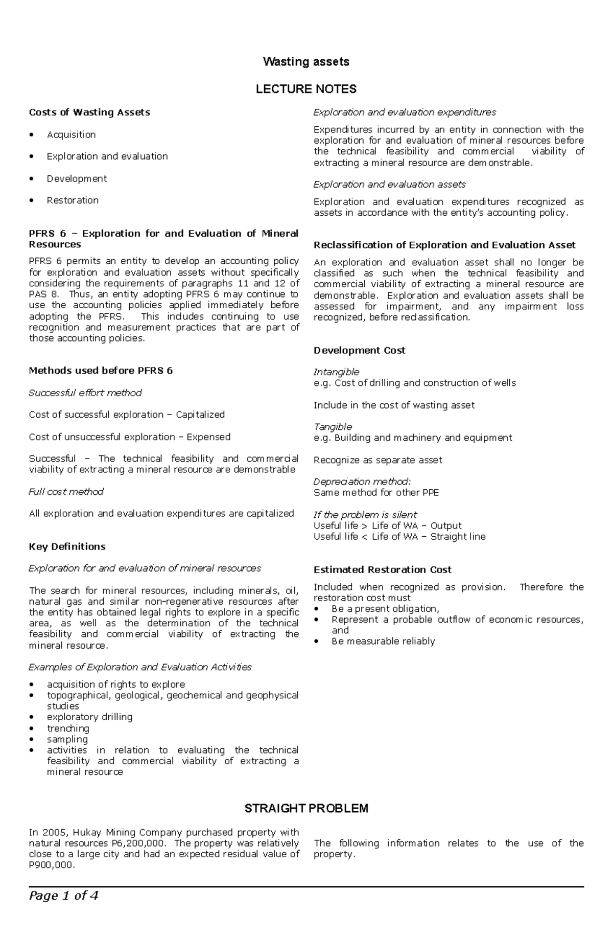 323583886-Wasting-Assets - Wasting assets LECTURE NOTES Costs of ...