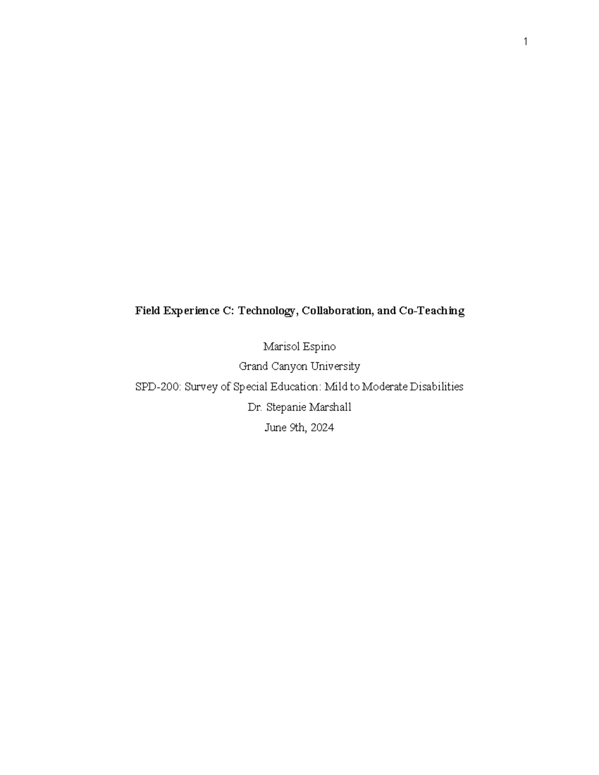 SPD-200 Field Experience C Technology, Collaboration, and Co-Teaching ...