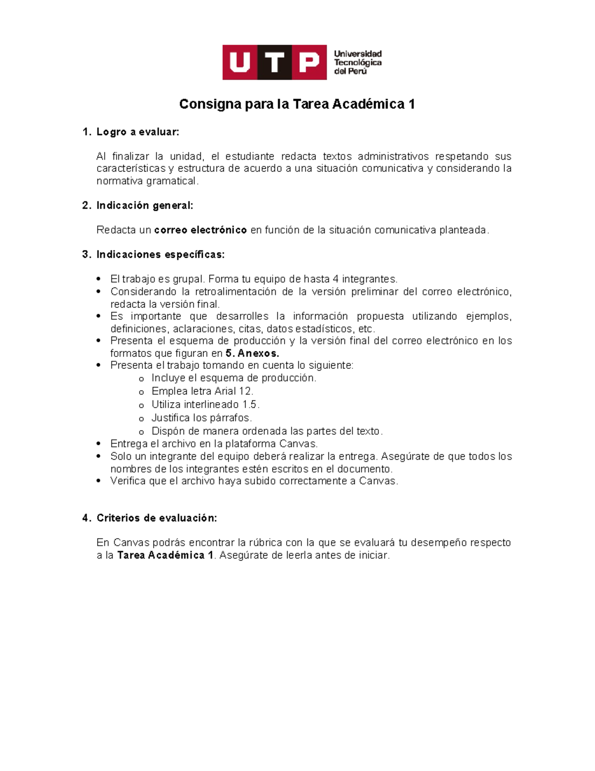 GC N04I Consigna TA 1 22C2A - Consigna para la Tarea Académica 1 1. Logro a evaluar: Al ...