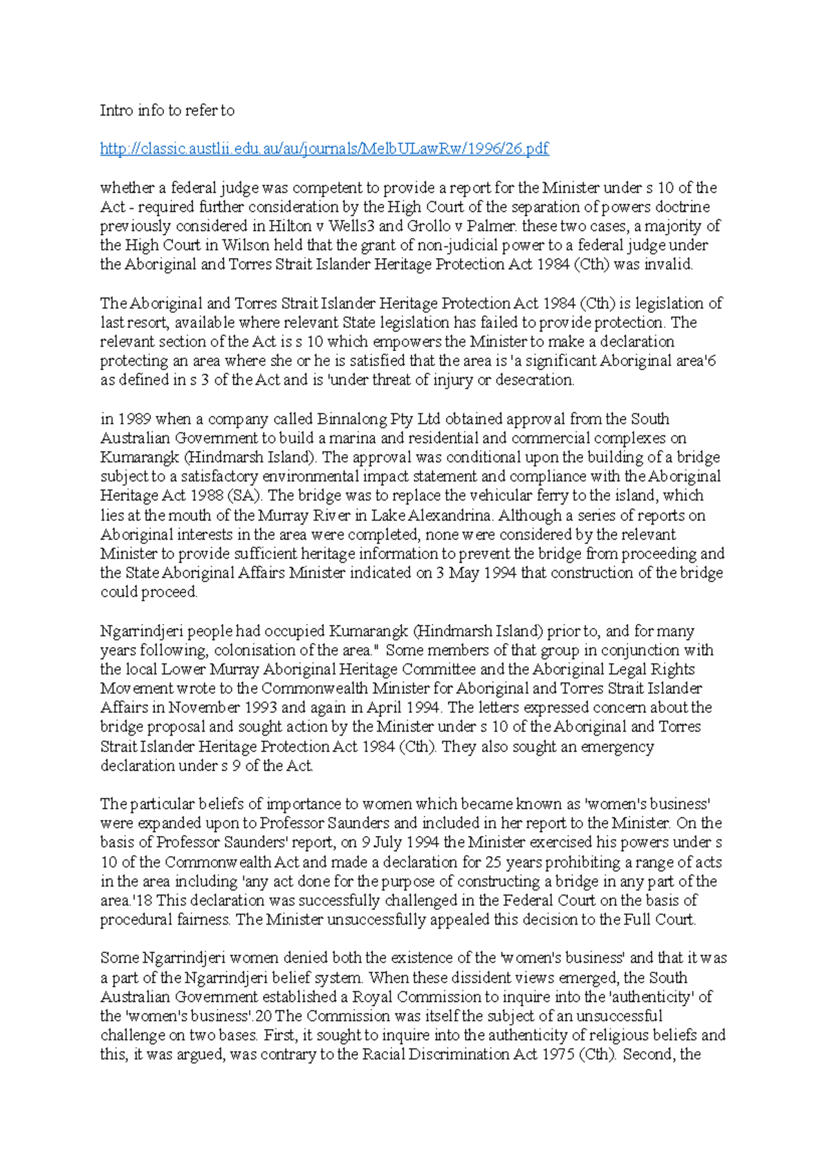 Presentation notes - Intro info to refer to classic.austlii.edu/au ...