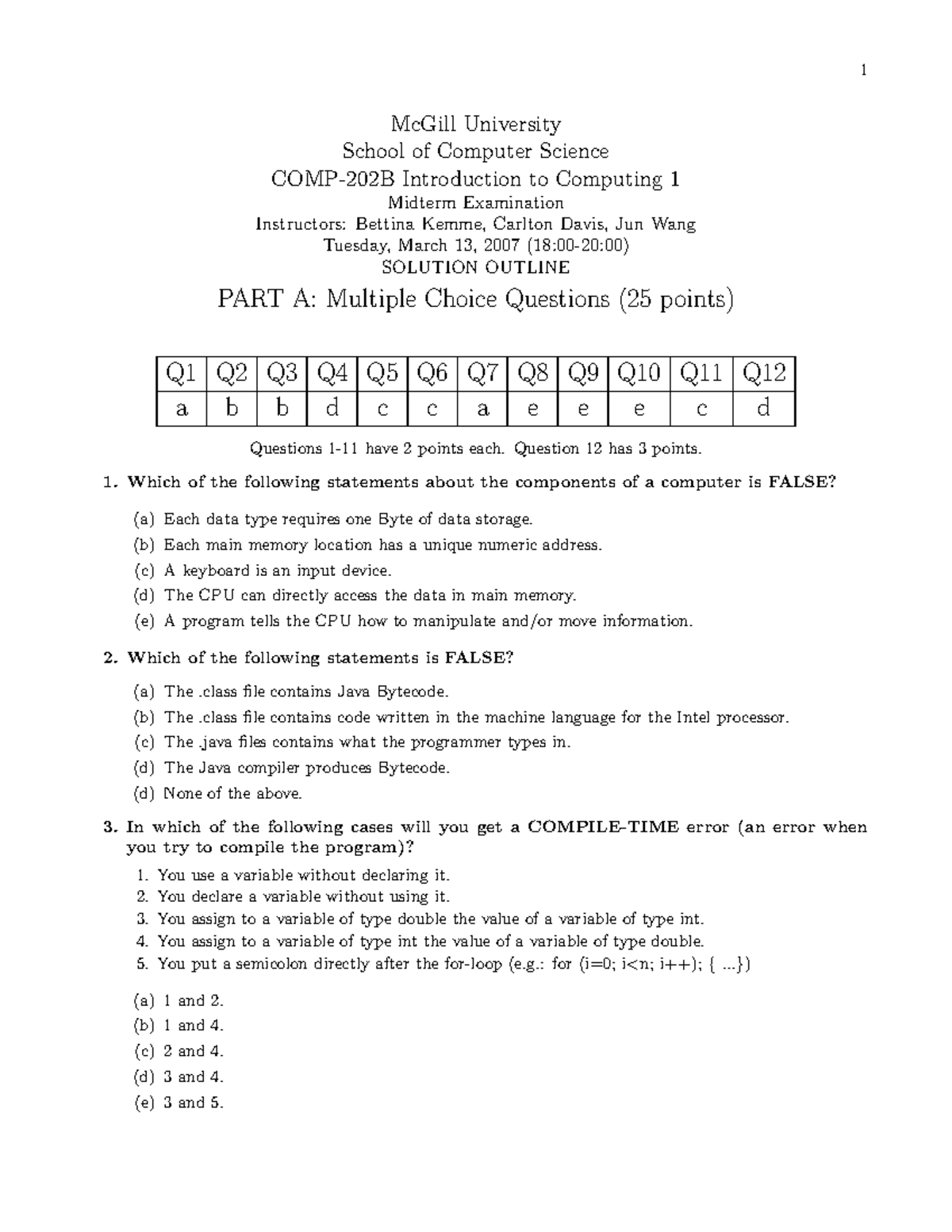 Midterm winter 07 solution - 1 McGill University School of Computer ...
