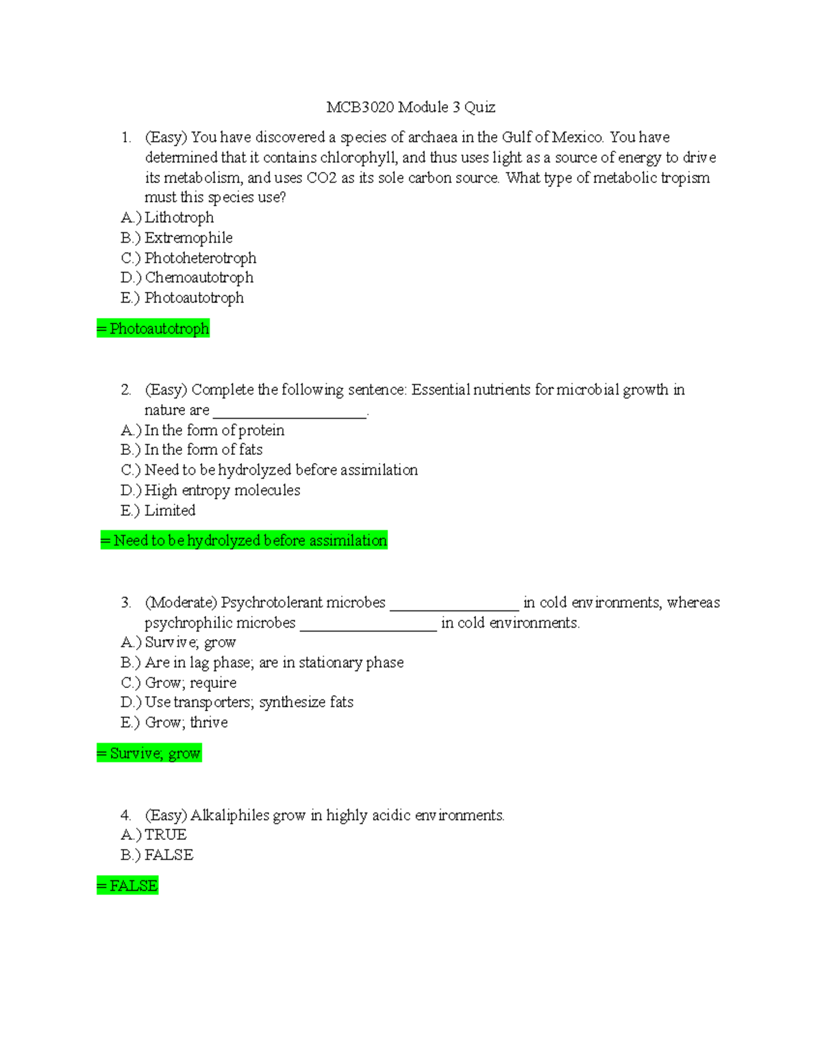 MCB3020 Module 3 Quiz - MCB3020 Module 3 Quiz (Easy) You have ...
