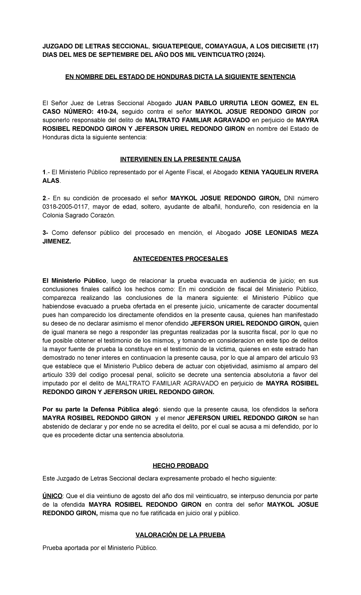 Sentencia absolutoria - JUZGADO DE LETRAS SECCIONAL, SIGUATEPEQUE ...