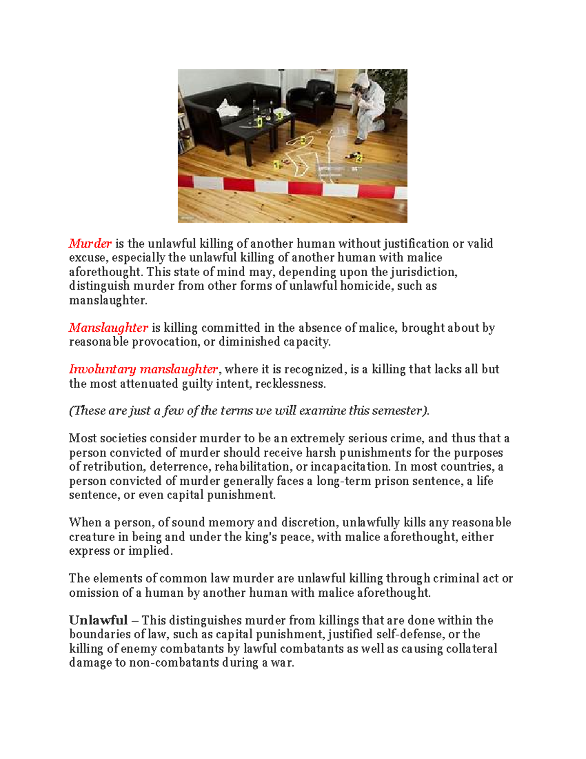 Introduction to Murder and more (1) - Murder is the unlawful killing of ...